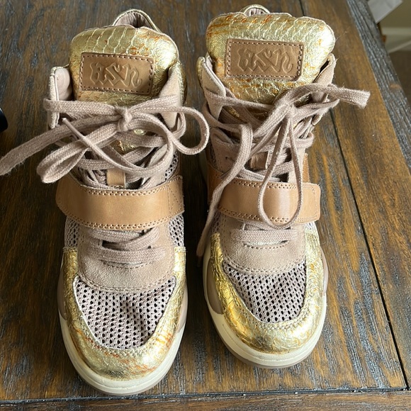 Ash | Shoes | 3 For 0 Ash Gold And Tan Platform Sneakers With Velcro ...